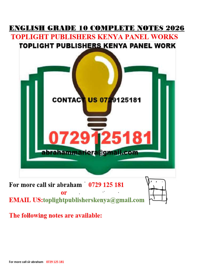 Grade 10 English Notes Kenya 2026 | PDF | Pronoun | Noun