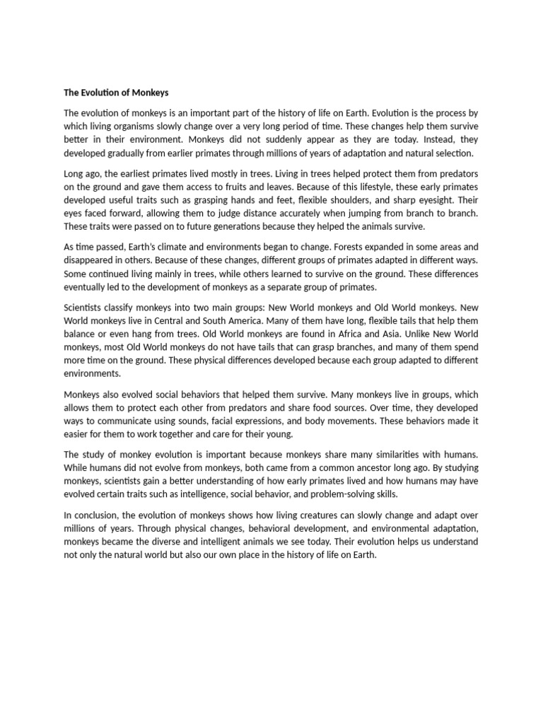 The Evolution of Monkeys | PDF | Evolution | Human