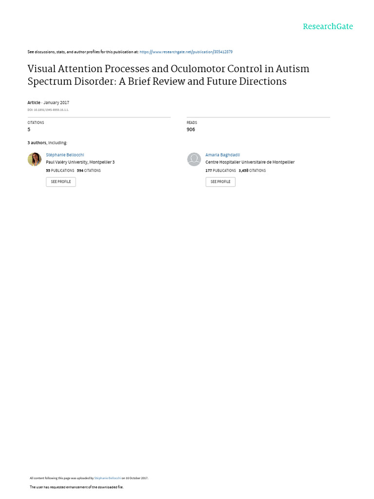 Visual Attention Processes and Oculomotor Control in Autism Spectrum ...