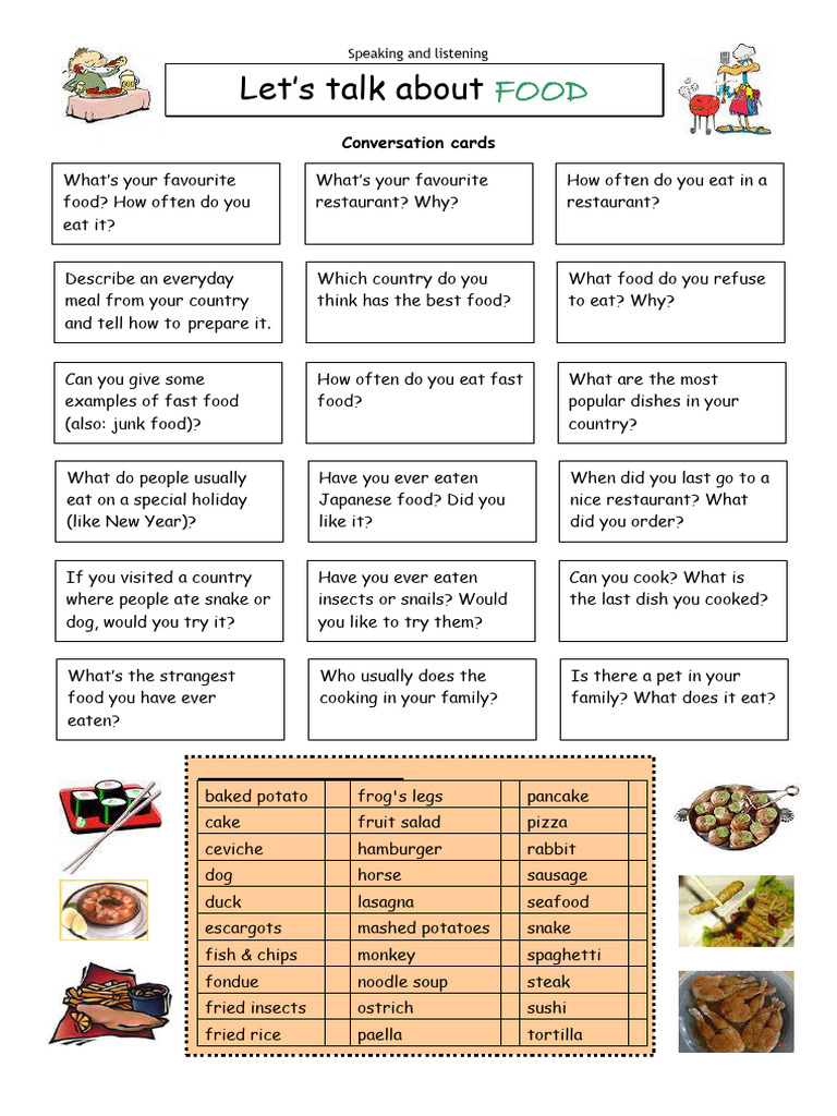 Food Conversation Cards for Speaking | PDF