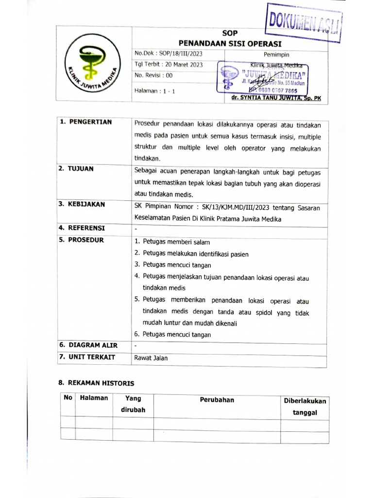 Sop Penandaan Sisi Operasi | PDF
