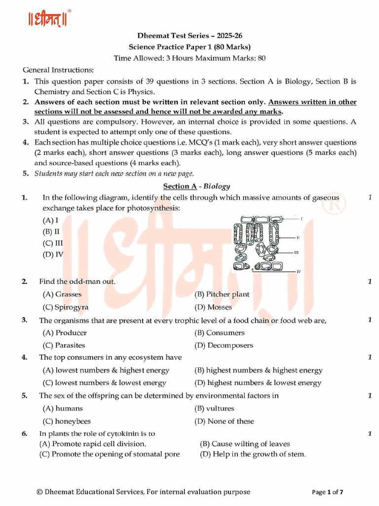 Science Prelim.paper 1 25.26 NEW PATTERN 115327 | PDF