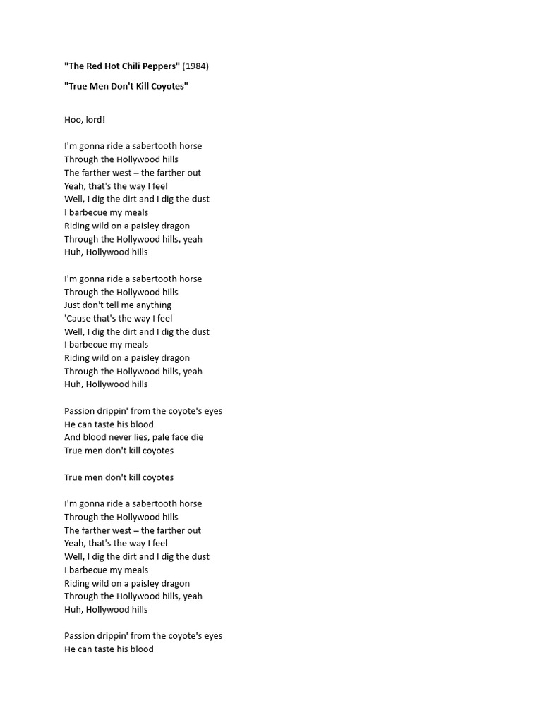 The Red Hot Chili Peppers 1984 Album Lyrics | PDF