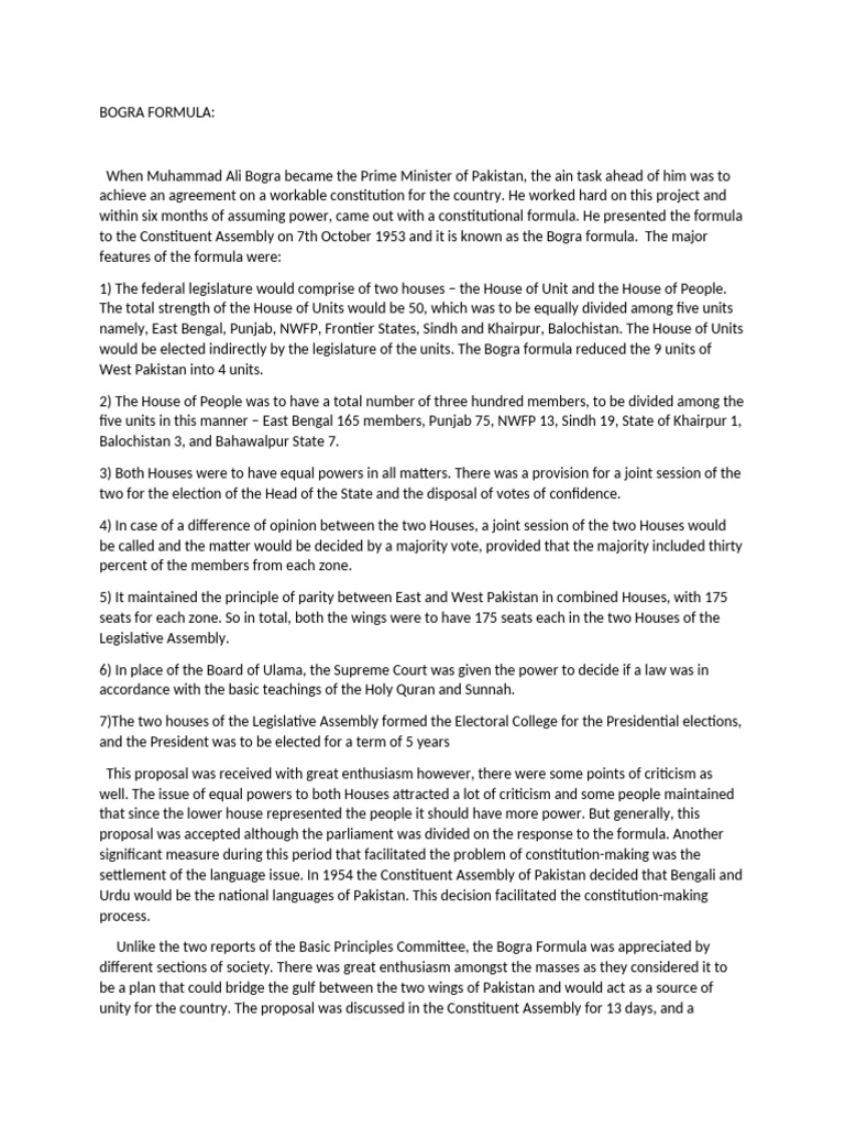 Bogra Formula | PDF | Bill (Law) | Pakistan