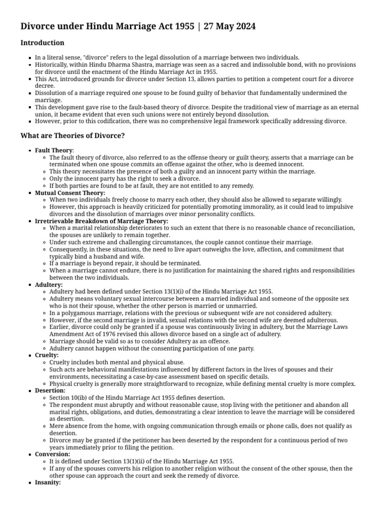 16 Divorce Under Hindu Marriage Act 1955 | PDF | Divorce | Adultery