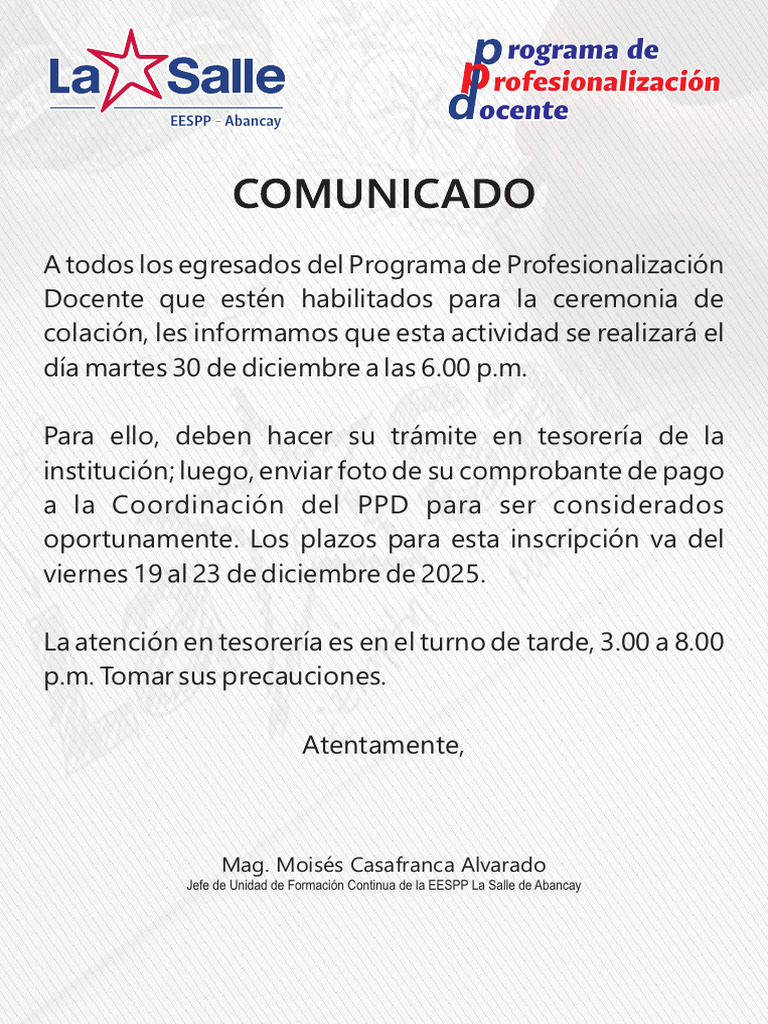 Comunicado Colación | PDF