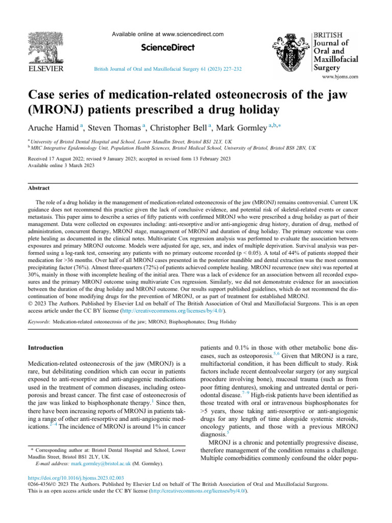 MRONJ Management: Drug Holiday Outcomes | PDF | Medical Specialties ...