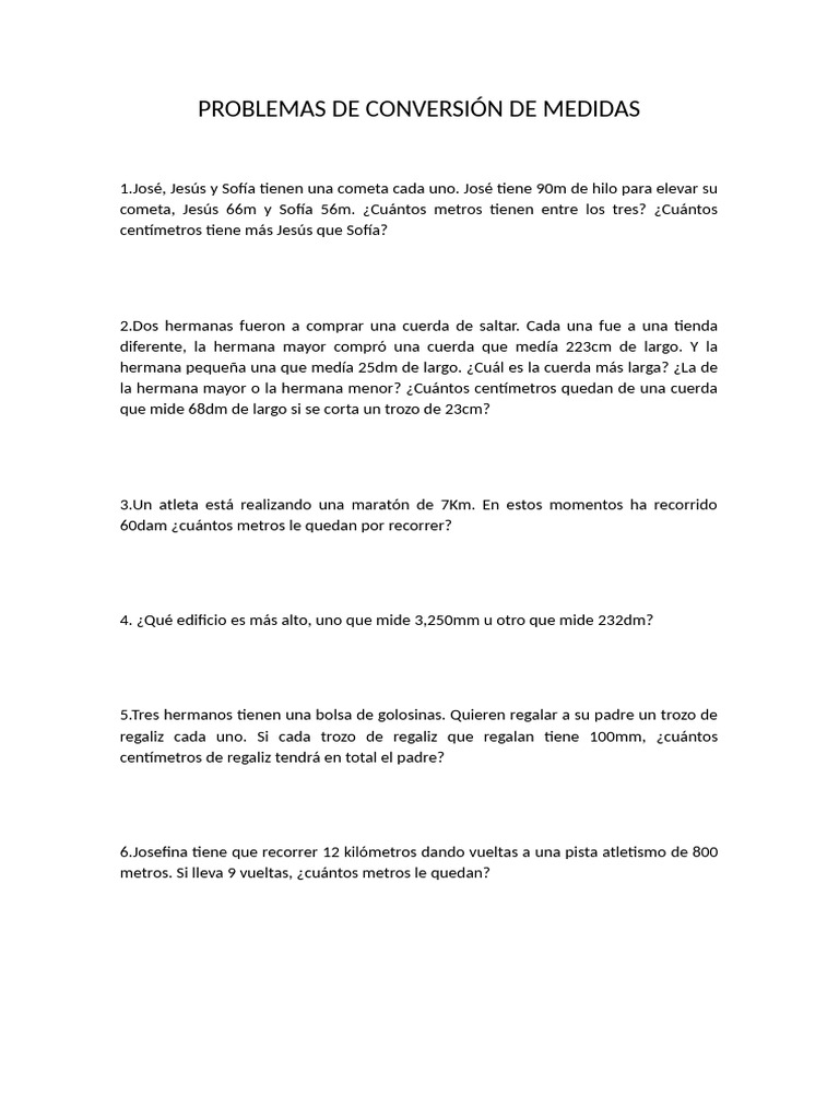 Problemas de Conversión de Medidas | PDF