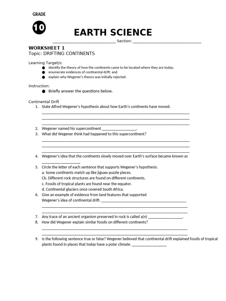 Week 1 Continental Drift | PDF | Continent | Earth Sciences