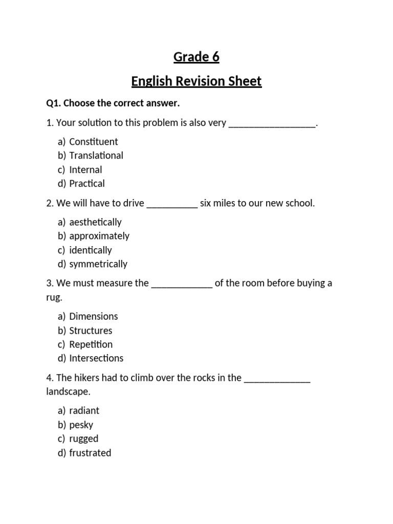 Grade 6 English Revision Guide | PDF | Linguistic Typology | Linguistic ...