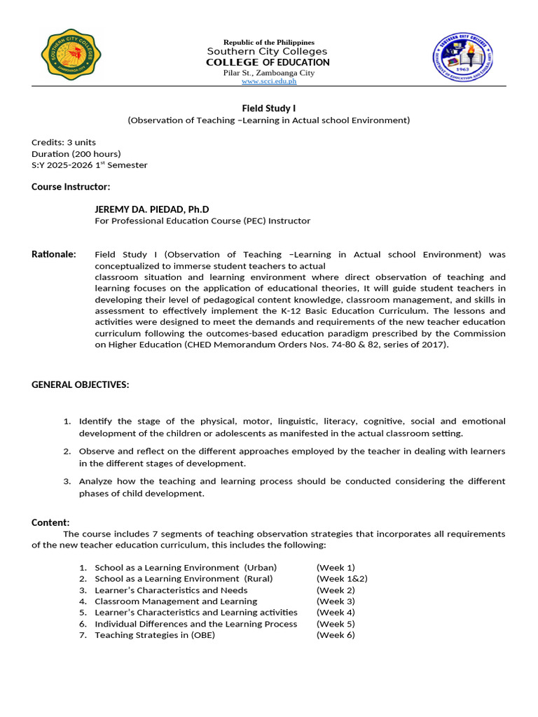 Field Study 1 Observation Sheets | PDF | Learning | Teachers