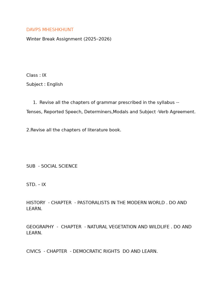 Homework Winter Break | PDF