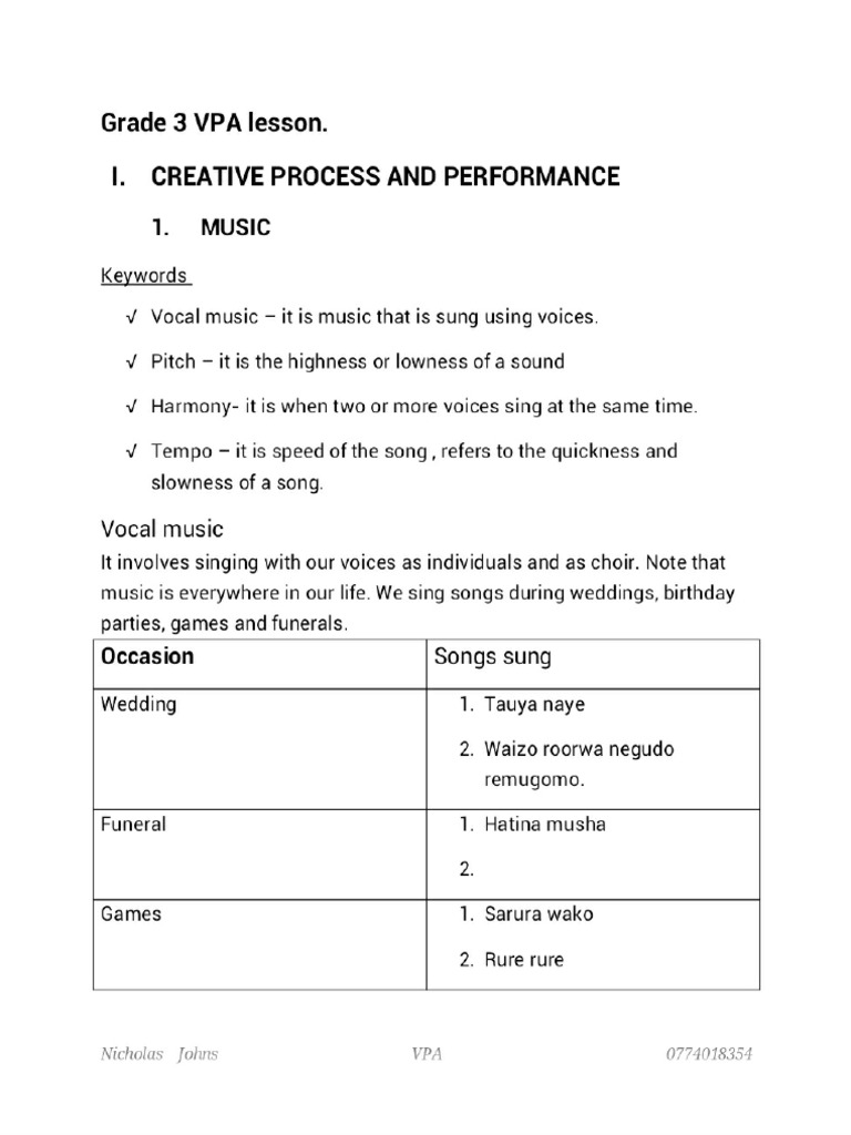 Grade 3 Vpa Lesson | PDF