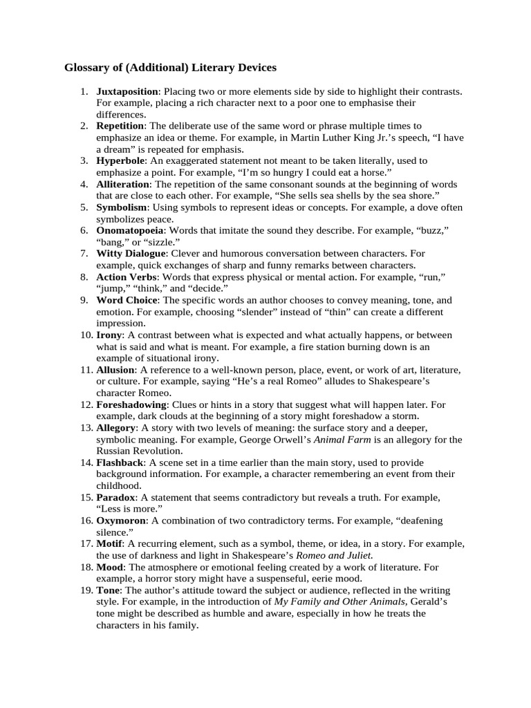 Literary Devices Glossary Explained | PDF