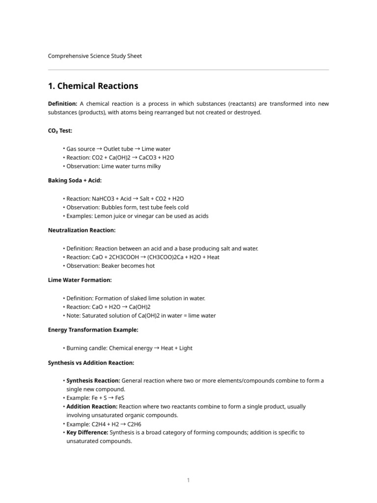 Comprehensive Science Sheet 1 | PDF | Electric Current | Anode