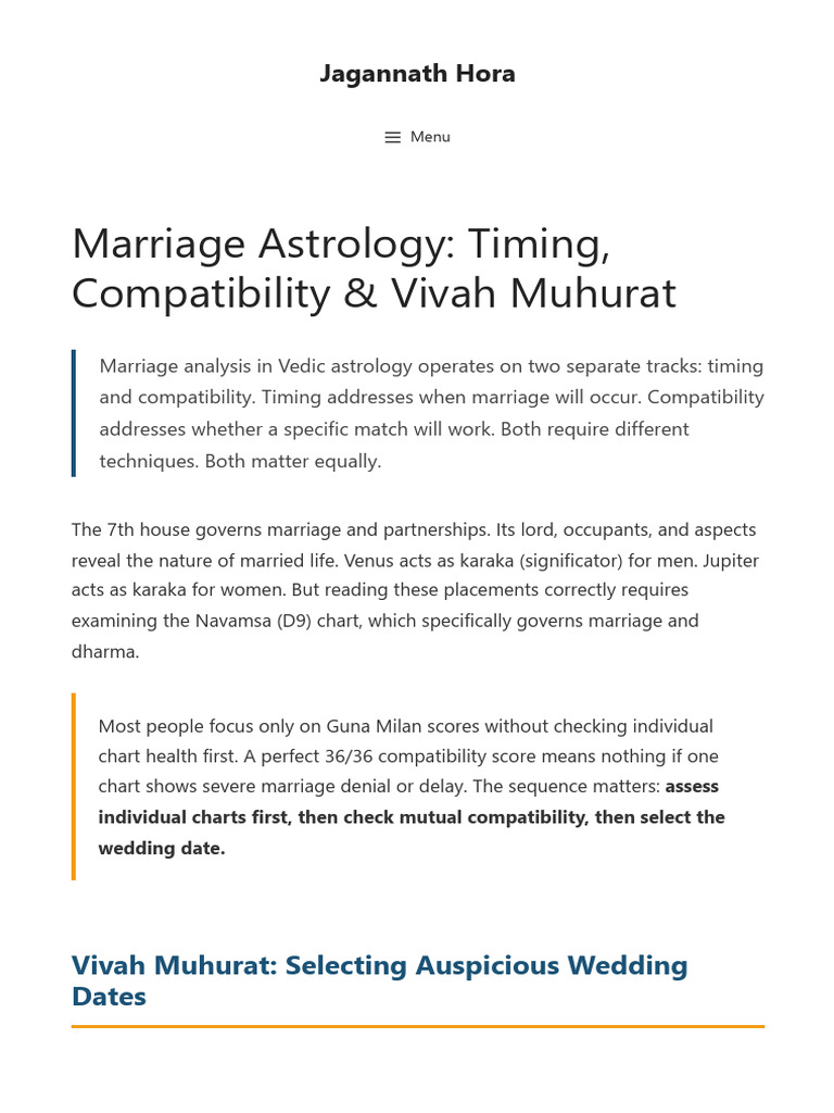 Vedic Marriage Astrology: Timing & Compatibility | PDF | Horoscope ...
