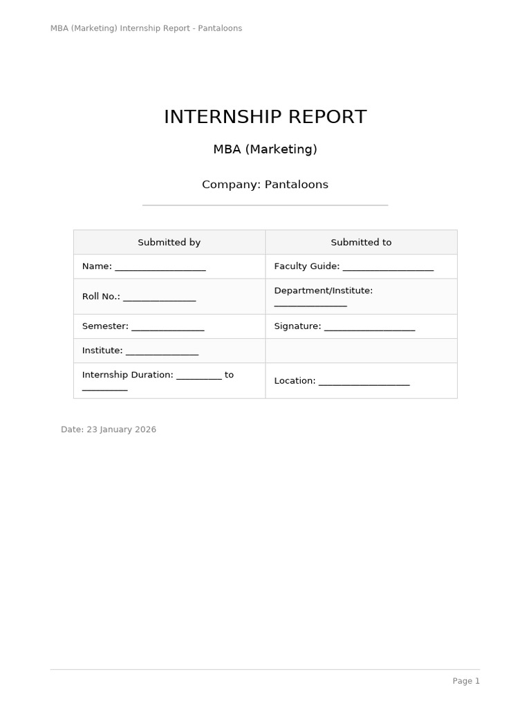 MBA Marketing Internship Report at Pantaloons | PDF | Marketing | Retail