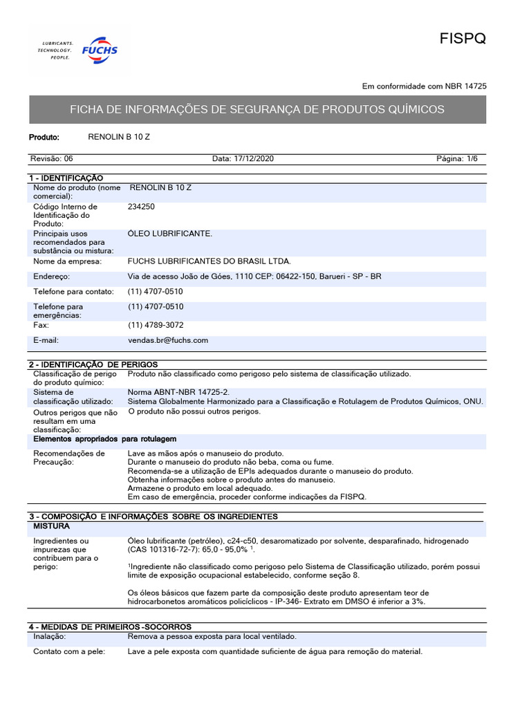 FISPQ RENOLIN B 10 Z: Segurança Química | PDF | Toxicidade | Dióxido de ...