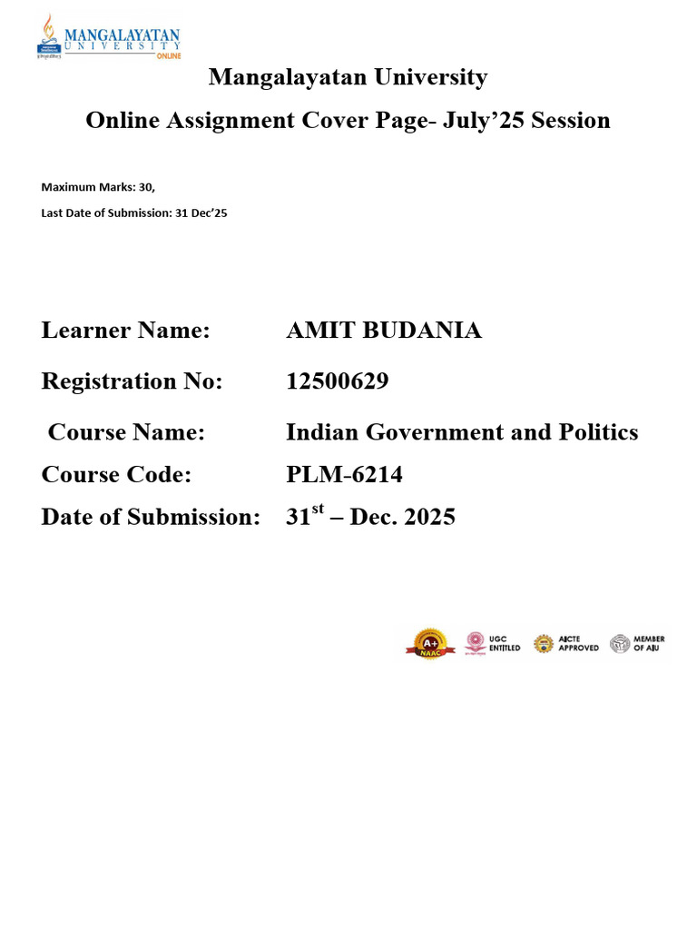 Indian Government and Politics (PLM-6214)_251231_154658 | PDF | Voter ...