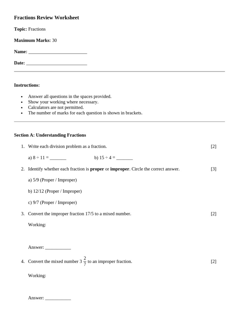 Fractions Review Worksheet | PDF | Arithmetic | Mathematics