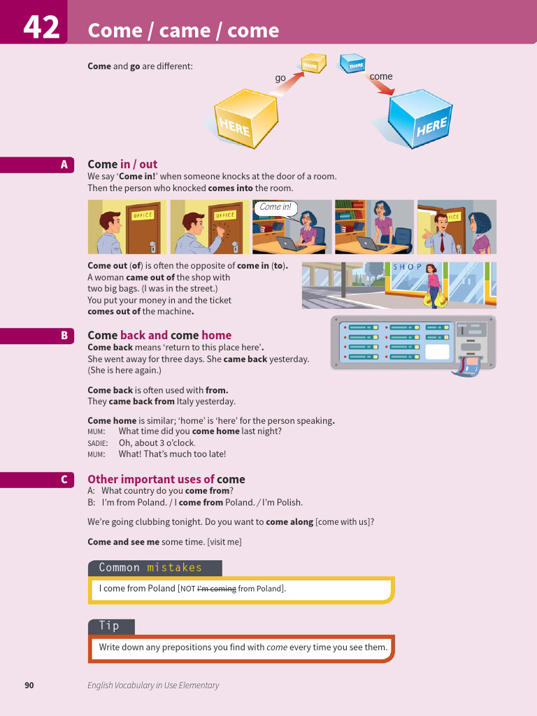 English Vocabulary in Use (TBC) Elementary - Come, Came & Come | PDF ...