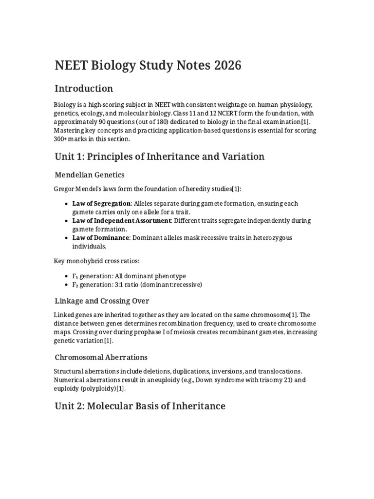 NEET Biology Study Guide 2026 | PDF | Immune System | Genetic Code