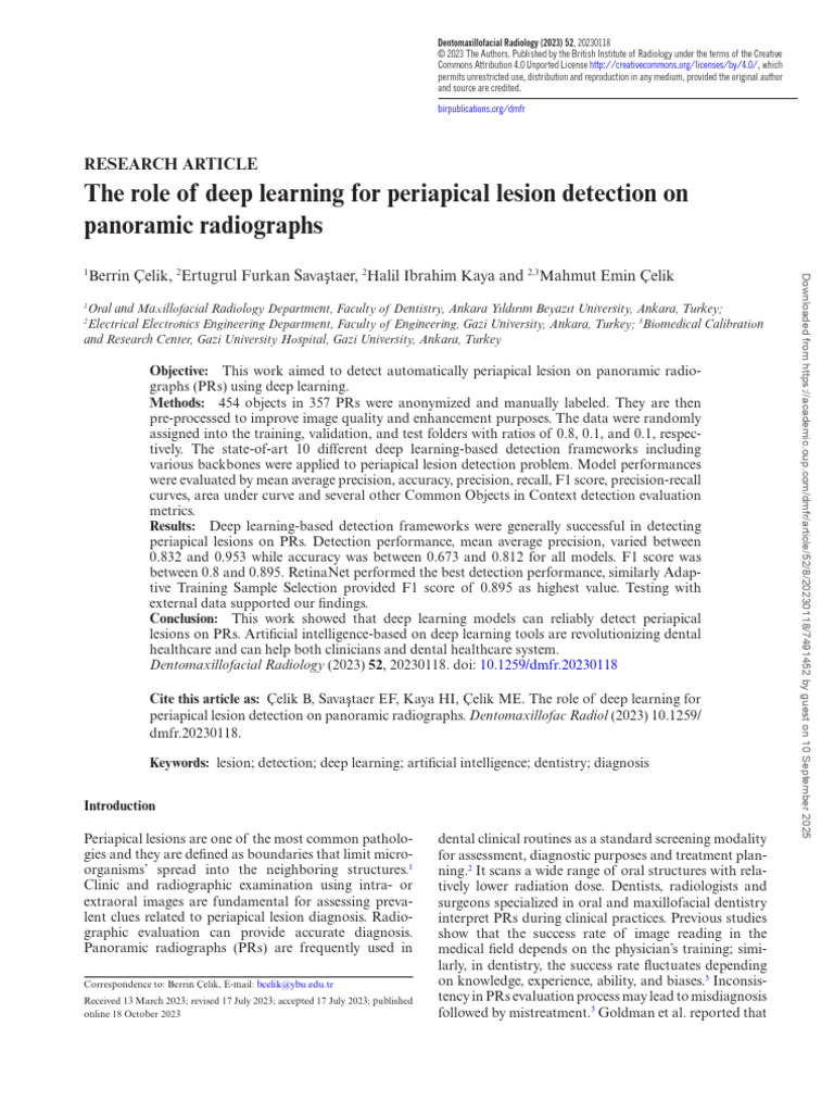 B. Çelik - The Role of Deep Learning for Periapical Lesion Detection on ...
