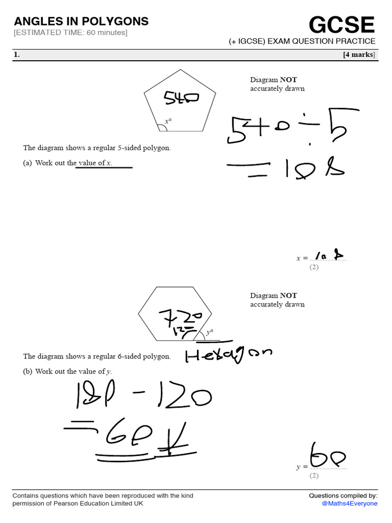 Angles in Polygons Gcse 9 1 Practice Questions 30268 | PDF | Euclid ...