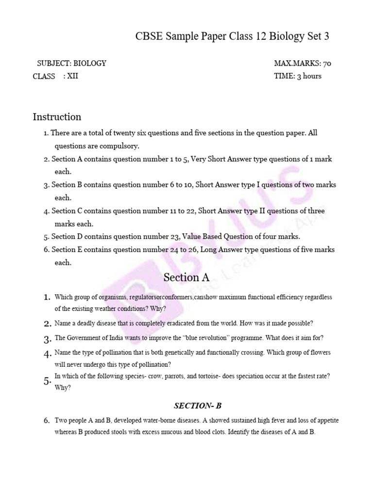 CBSE Sample Paper Class 12 Biology Set 3.PDF 20260121 192937 0000 | PDF ...