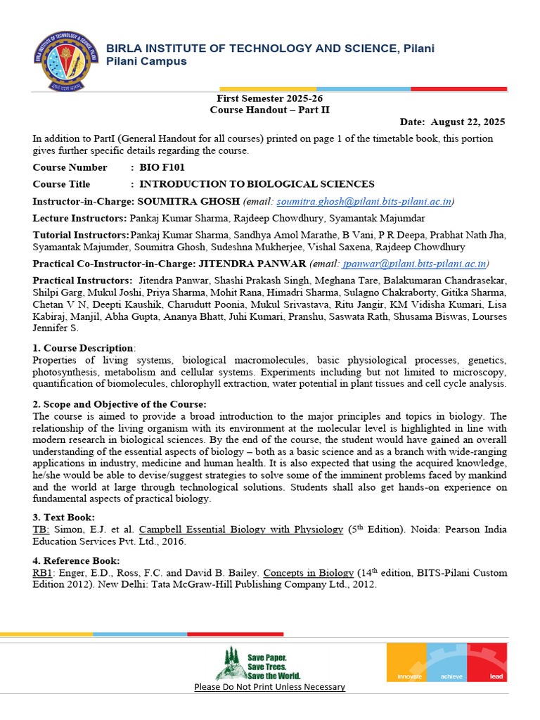 Introduction to Biological Sciences Course | PDF | Cell (Biology) | Gene
