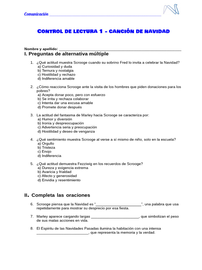Control de lectura 1 - Canción de Navidad - G7 - Documentos de Google | PDF