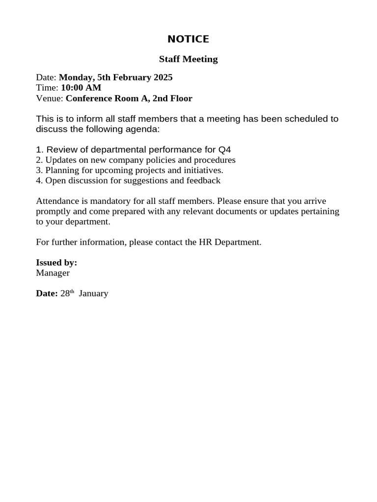 Staff Meeting Notice | PDF