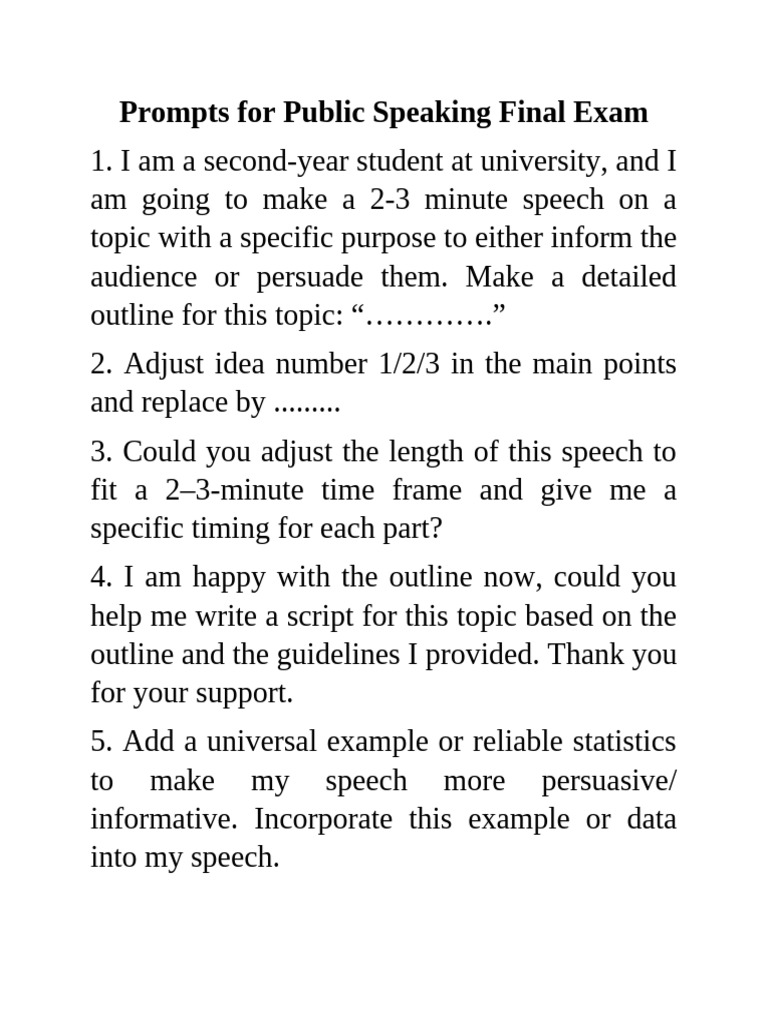 Public Speaking Exam Prompts Guide | PDF | Clothing | Economies