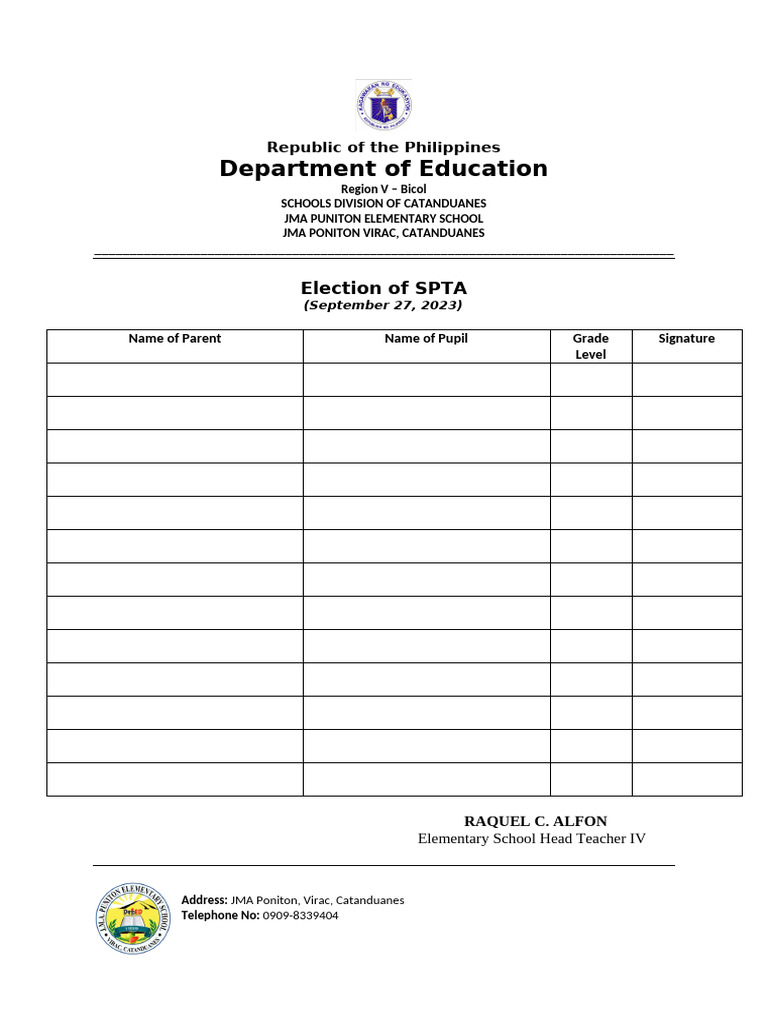 SPTA Election Notice - JMA Poniton School | PDF