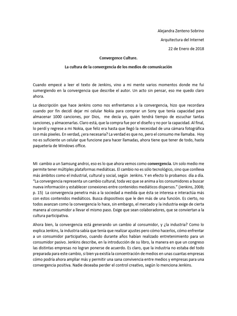 Jenkins La Cultura de La Convergencia-Alejandra Zenteno (2018) | PDF ...