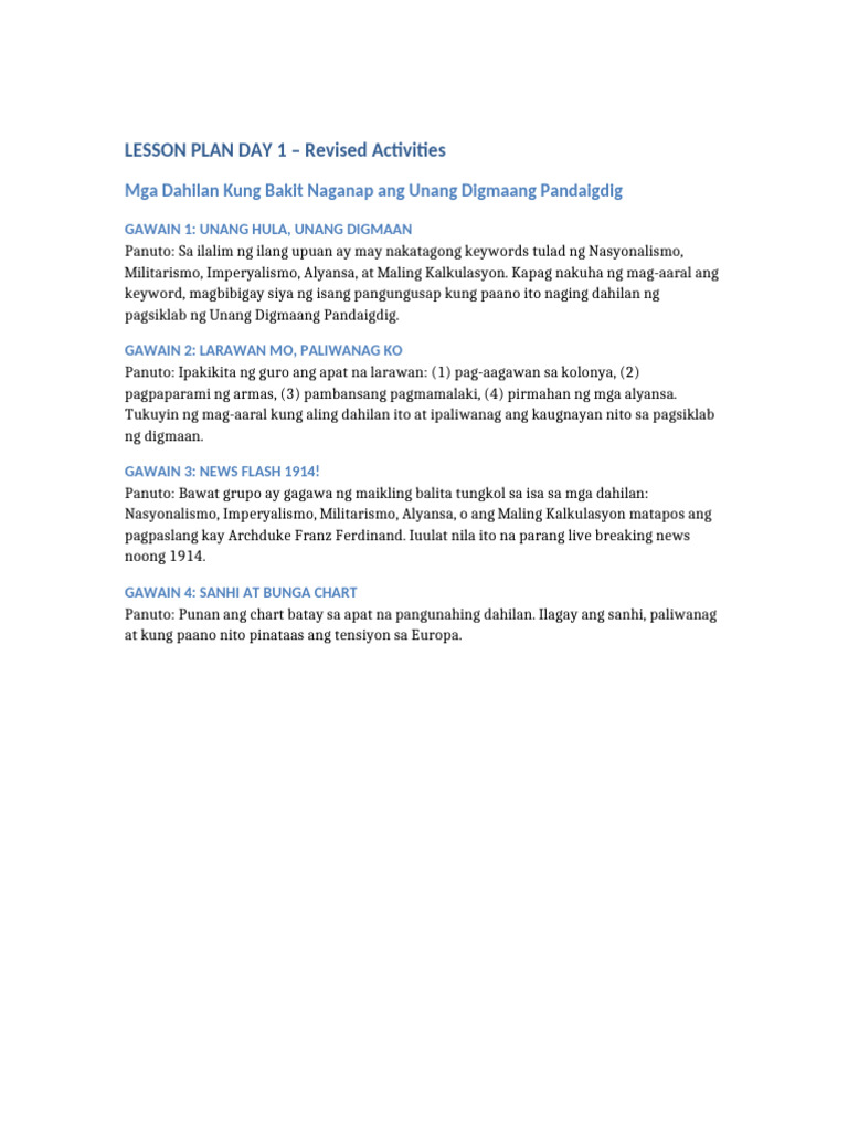 Revised Lesson Plan Activities | PDF