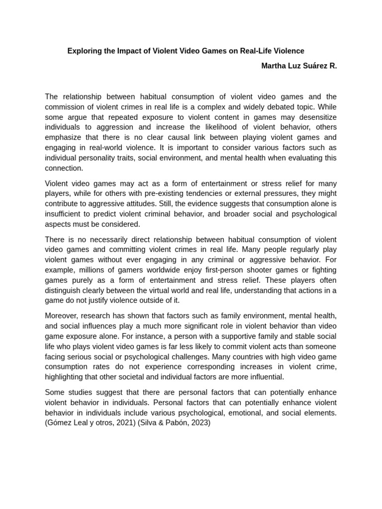 Exploring the Impact of Violent Video Games on Real | PDF | Violence ...