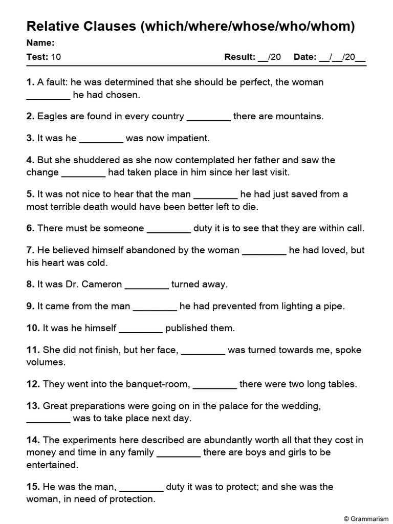 Grammarism Relative Clauses Test 10 1214022 | PDF