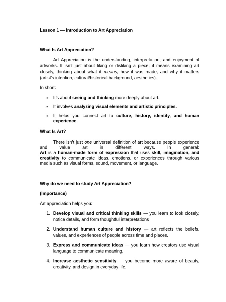 Art Appreciation: Understanding Basics | PDF | Experience | Aesthetics