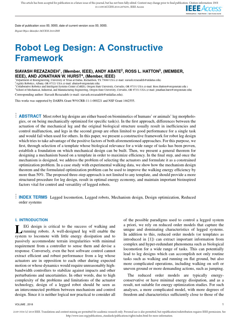 Optimizing Robot Leg Design Framework | PDF | Walking | Robotics