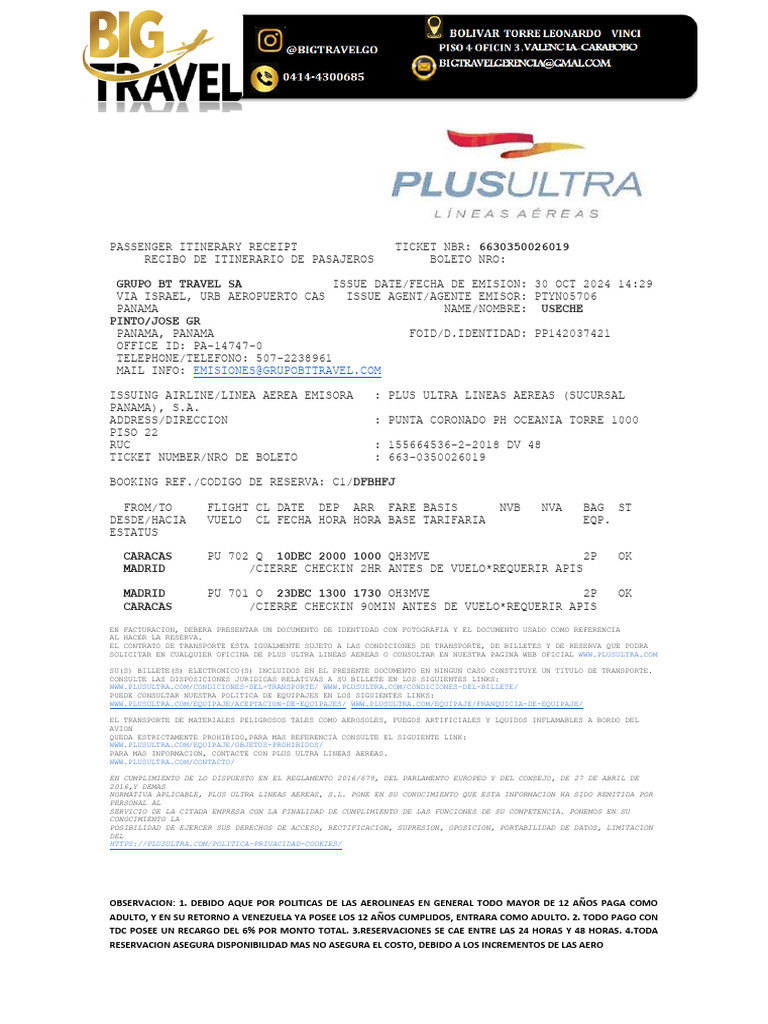 E-TICKET ITINERARY RECEIPT - MARTINEZ ROJAS LEIDYMAR CAROLINA MRS (1 ...