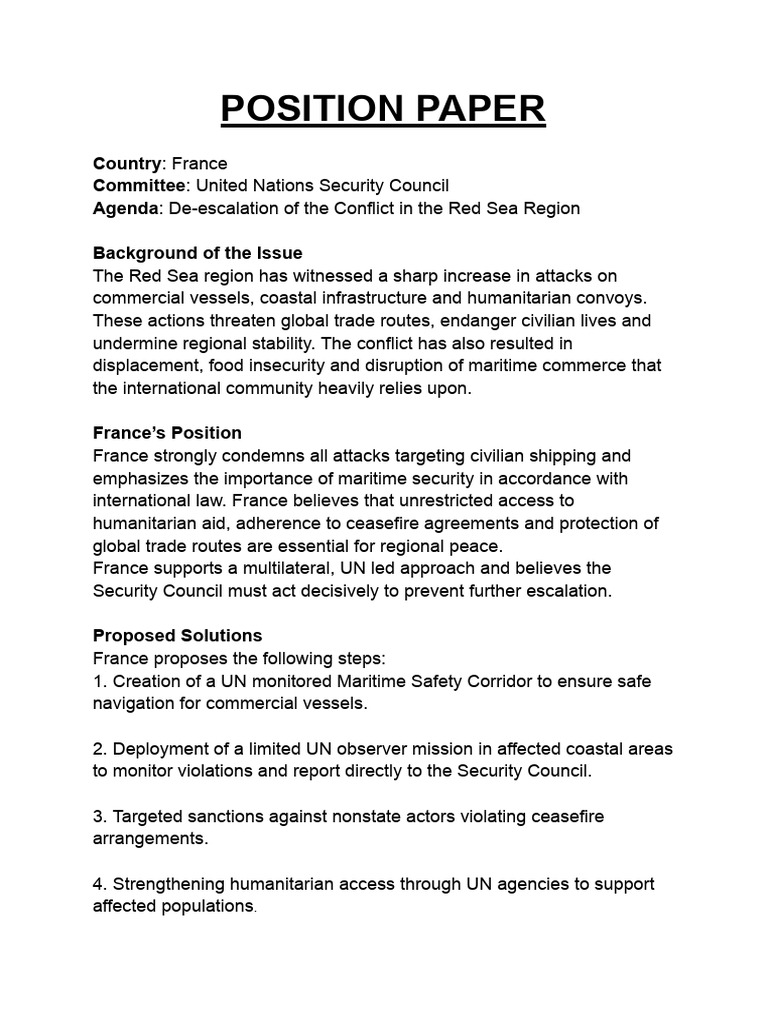 France's Position on Red Sea Conflict | PDF