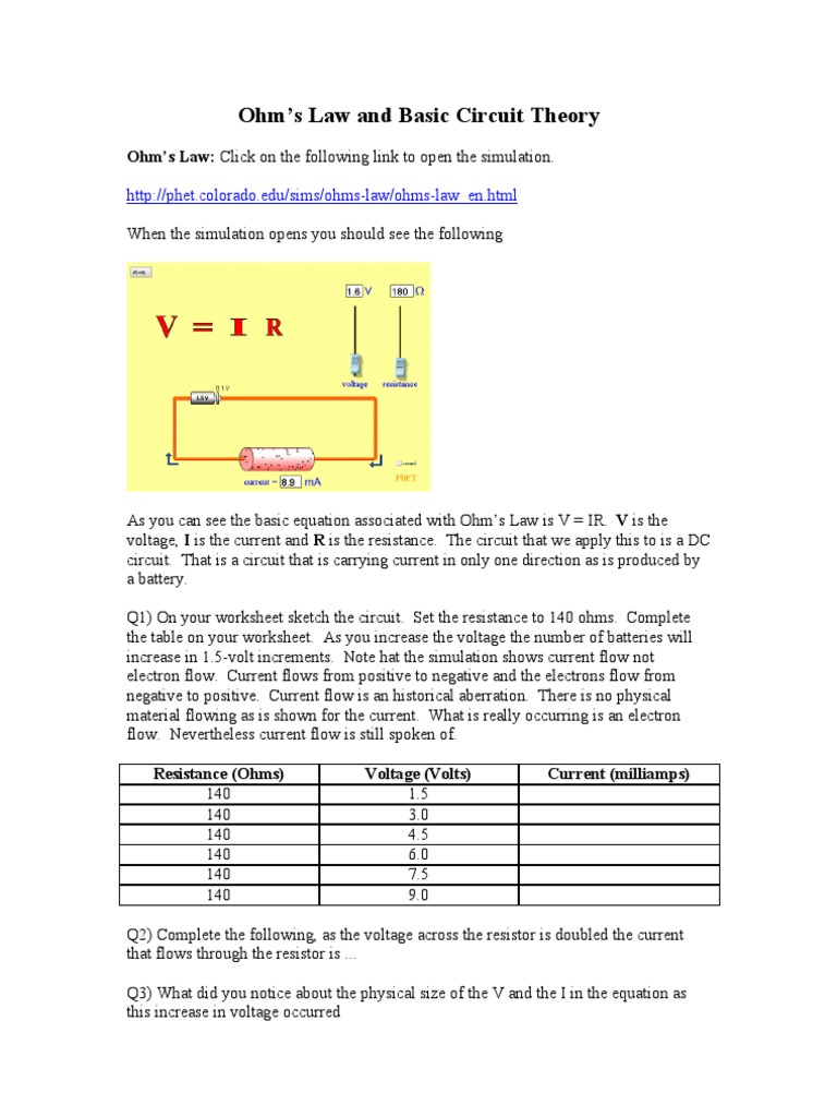 Ohms Law and Basic Circuit Theory | PDF | Voltage | Electric Current