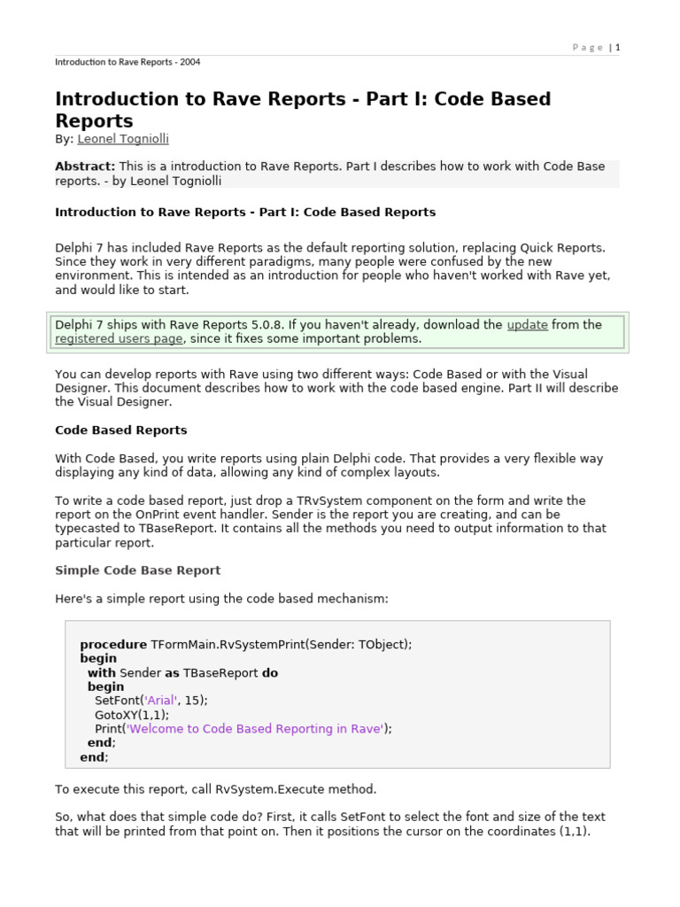 Rave Reports: Code-Based Reporting Guide | PDF | Databases | Parameter ...