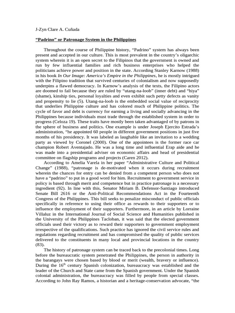 Padrino System | PDF | Philippines | Patronage