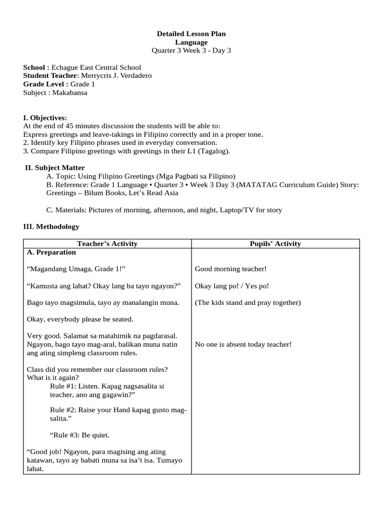Detailed Lesson Plan Language Day 3_091320 | PDF