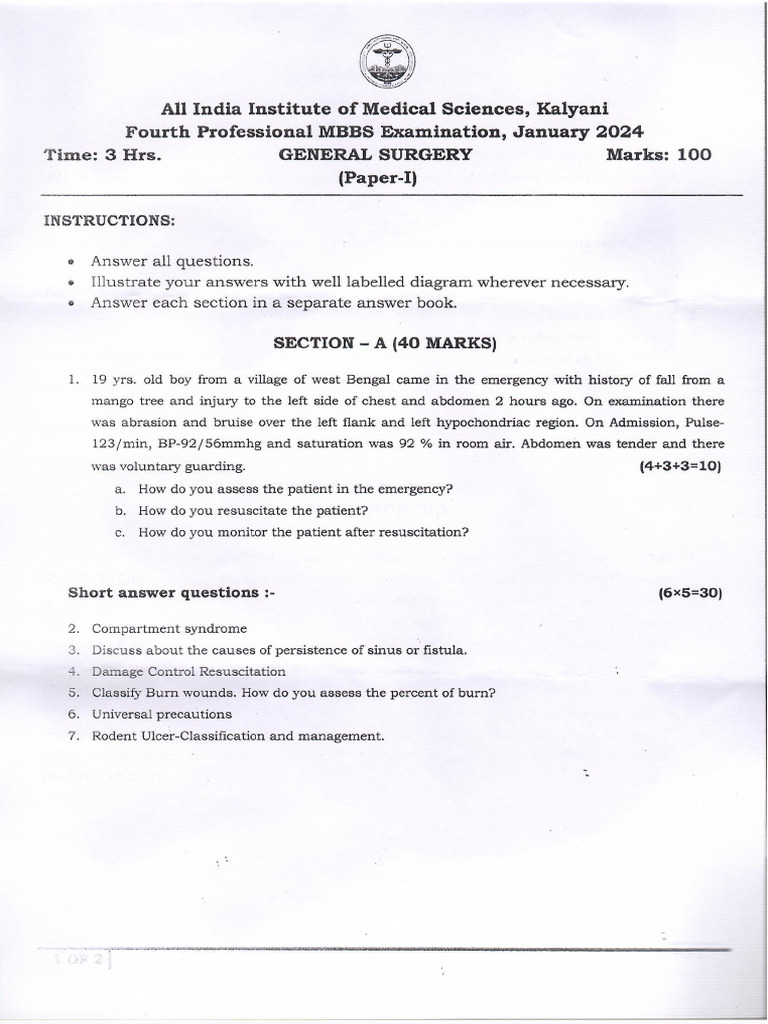 4th MBBS Professional General Surgery Paper-1 2024 Copy | PDF