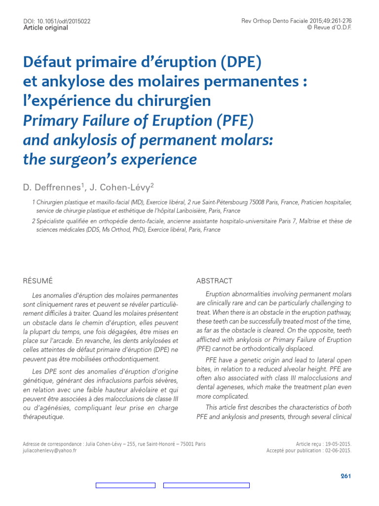 DPE et ankylose des molaires : étude clinique | PDF | Orthodontie ...
