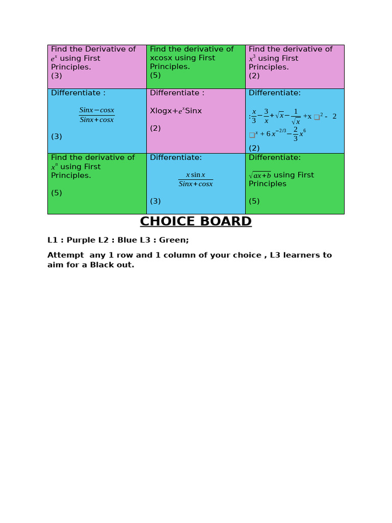 Choice Board Derivatives | PDF