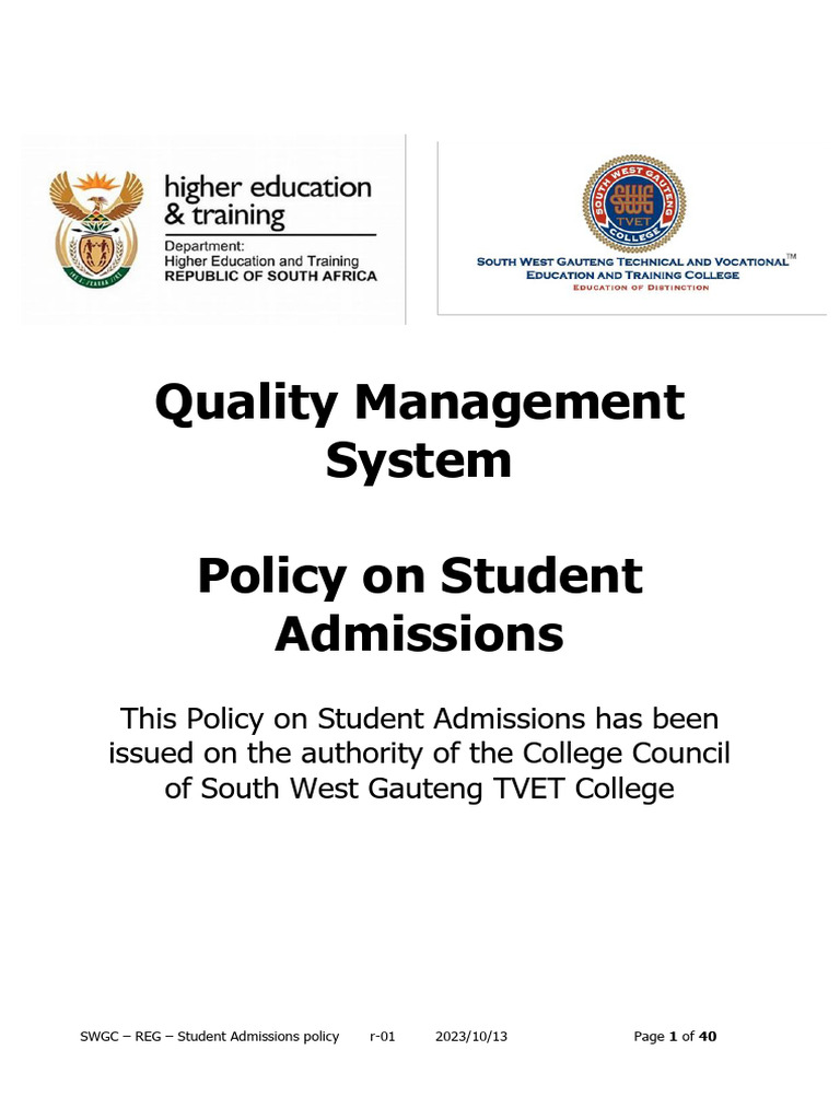 REVIEWED Student Admission Policy 2021 2023-11-29 | PDF | Vocational Education